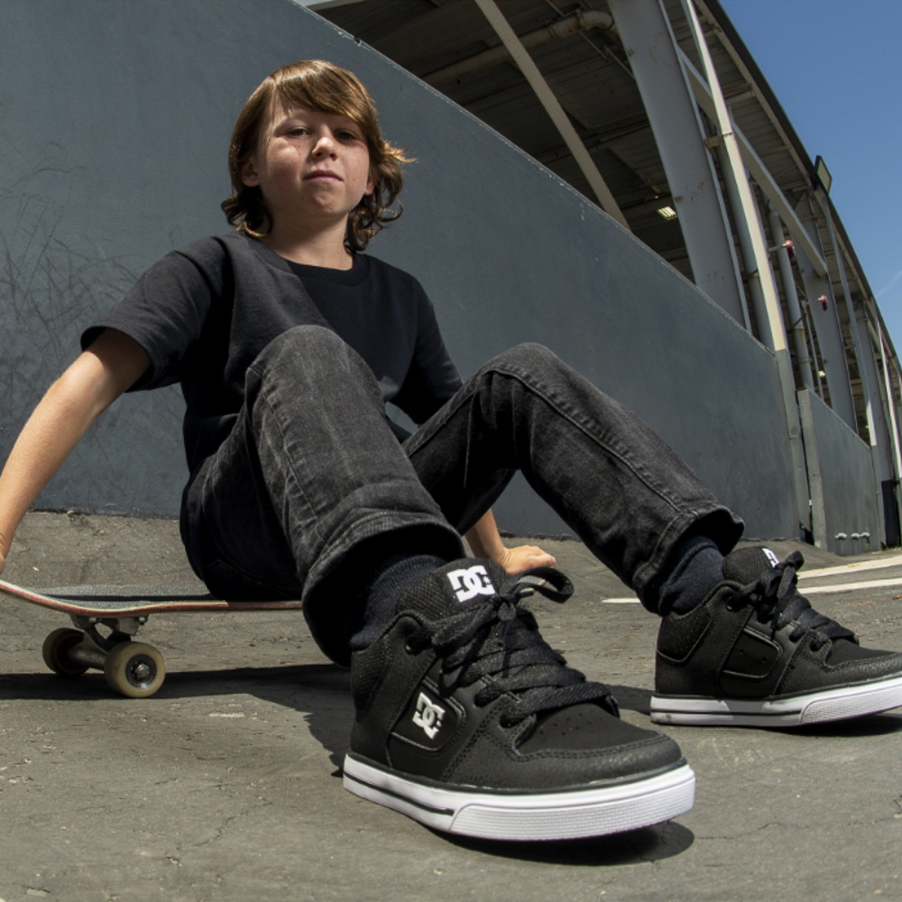 DC Pure Mid Skate Shoe - Little Kid / Big Kid - Black / White ...