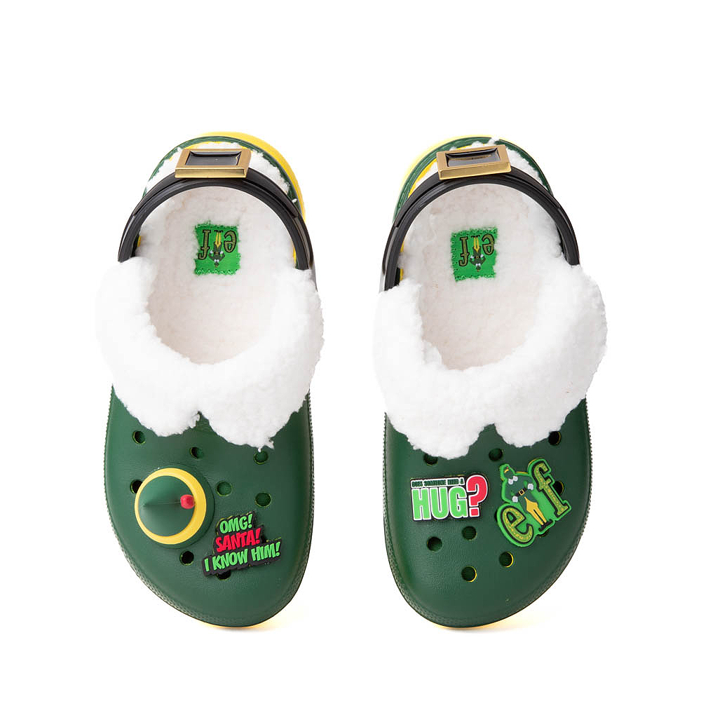 Elf x Crocs Classic Fuzz-Lined Clog - Little Kid / Big Kid - Dark Green | Journeys