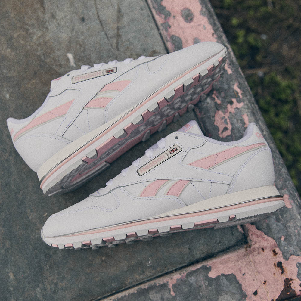 Womens Reebok Classic Leather Clip Athletic Shoe - White / Pink ...