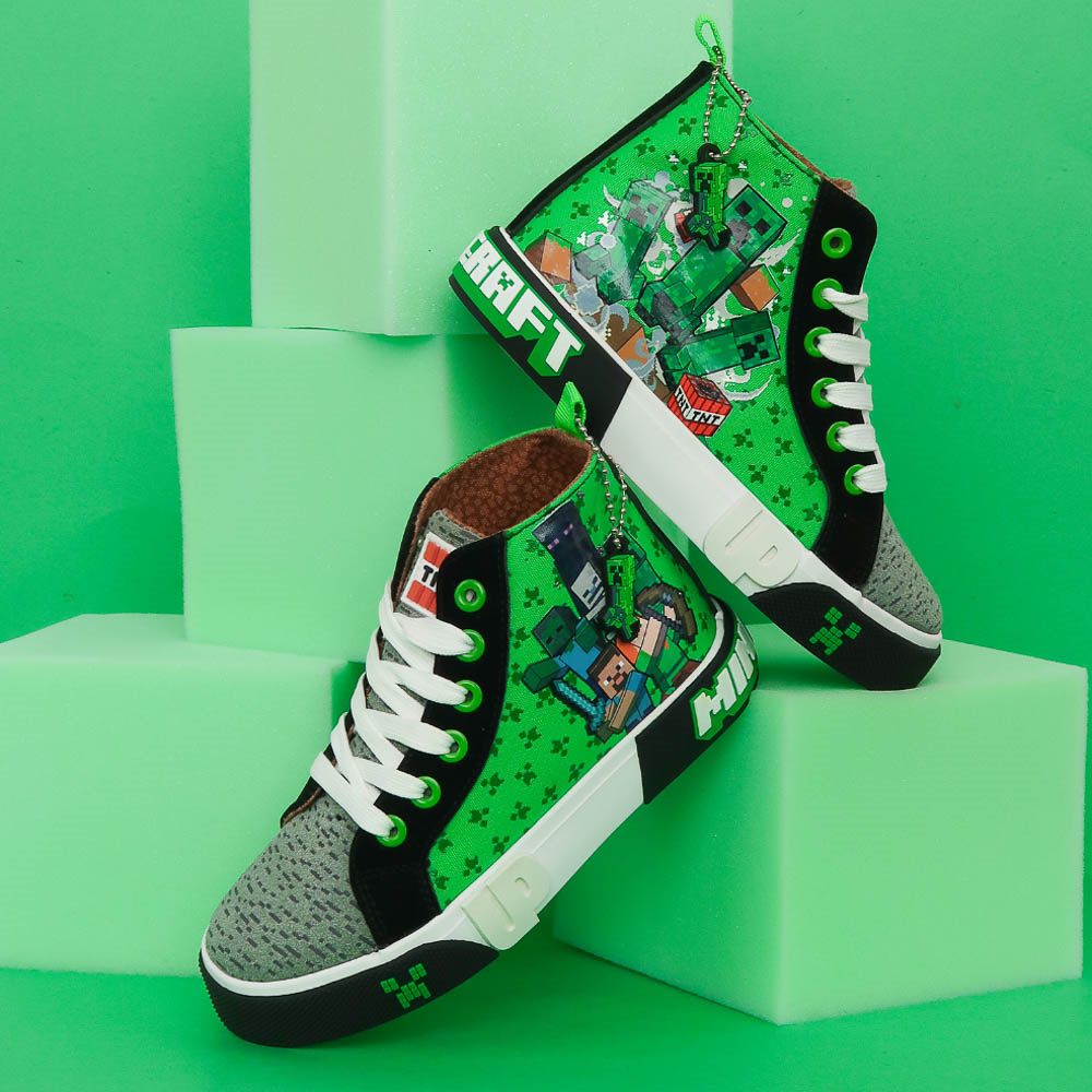 Ground Up Minecraft Creeper Hi Sneaker - Little Kid / Big Kid - Green ...