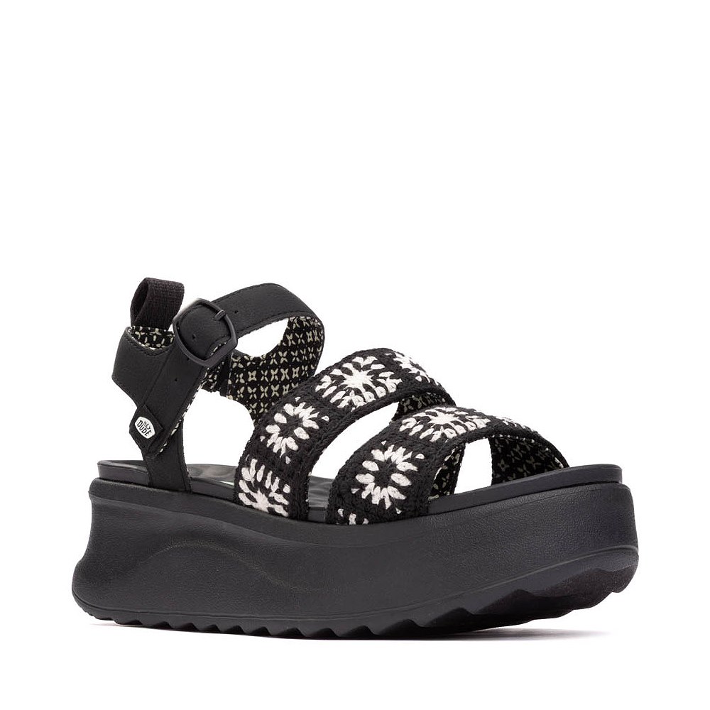 Womens HEYDUDE Delray Buckle Cottage Crochet Sandal - Black / White ...